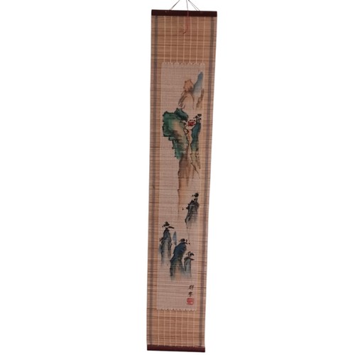 Chinese Painted Bamboo Hanging Scroll 34x6 Inch | eBay