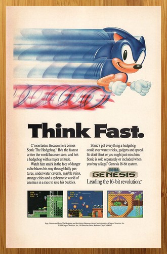 1991 Sonic The Hedgehog Sega Genesis Vintage Print Ad/Poster Official ...