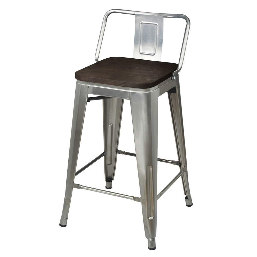 24'' Industrial Style Gunmetal Low Back Metal Bar Stool with Dark ...