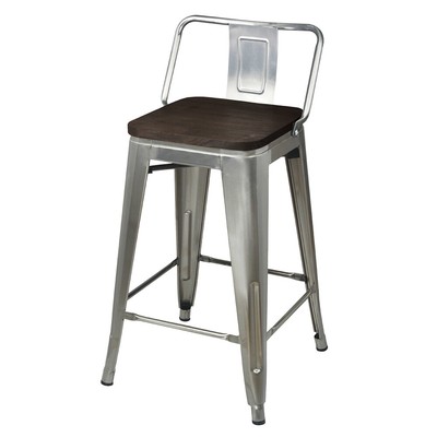 24'' Industrial Style Gunmetal Low Back Metal Bar Stool with Dark ...