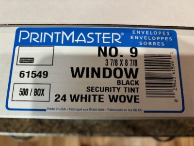 500 New Printmaster 61549 Black Security Tint #9 Envelopes White Woven ...