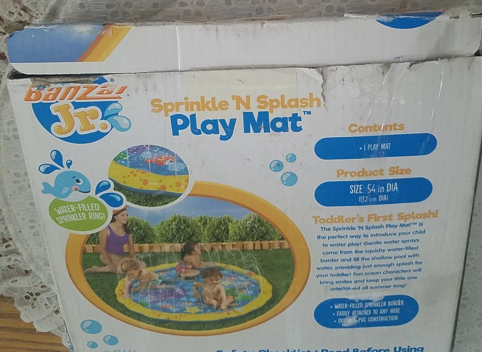 Banzai Jr. Sprinkle 'N Splash Play Mat Water Filled Ring with Sprinkler ...