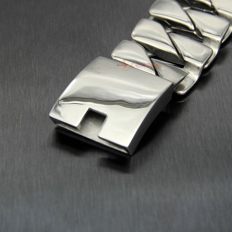 Heavy Metal Mens 31mm Stainless Steel Curb Cuban Link Chain Bracelet 8. ...