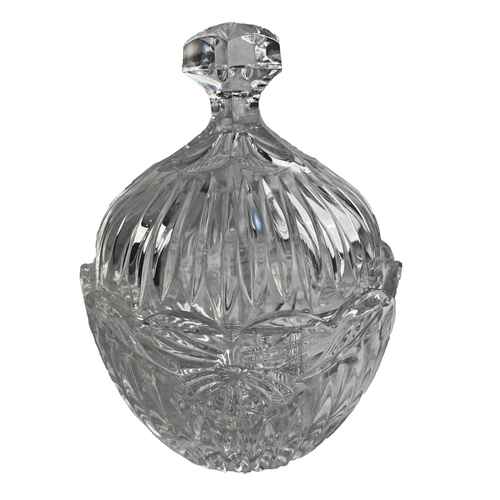 Lead Cut Crystal Candy Nut Jar w/ Handled Lid. Heavy 3.5 lbs. Excellent ...