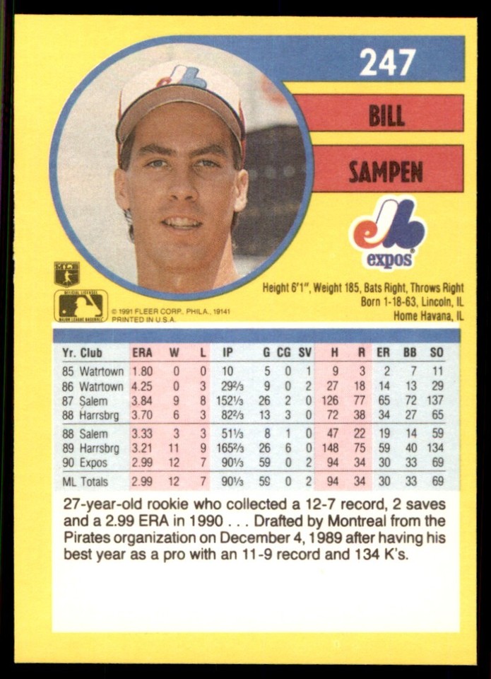 1991 Fleer Bill Sampen Montreal Expos #247 | eBay