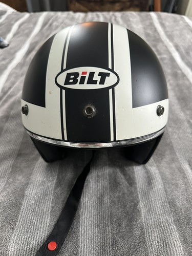 Motorcycle Helmet Adult L BiLT Retro 3/4 Black White Stripe Old School ...