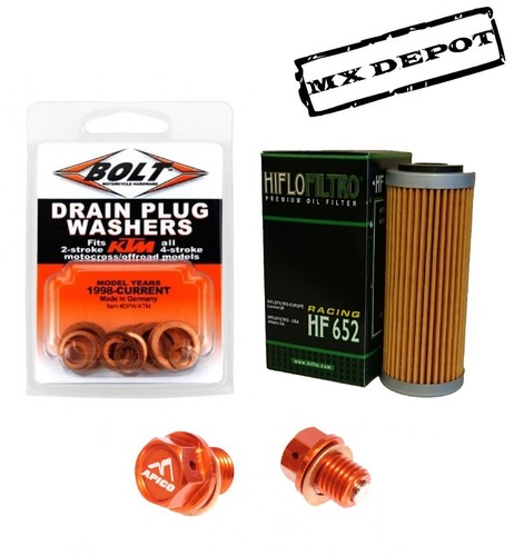OIL CHANGE KIT & HF652 FILTER & APICO DRAIN PLUG KTM EXC-F 250 350 2013 ...