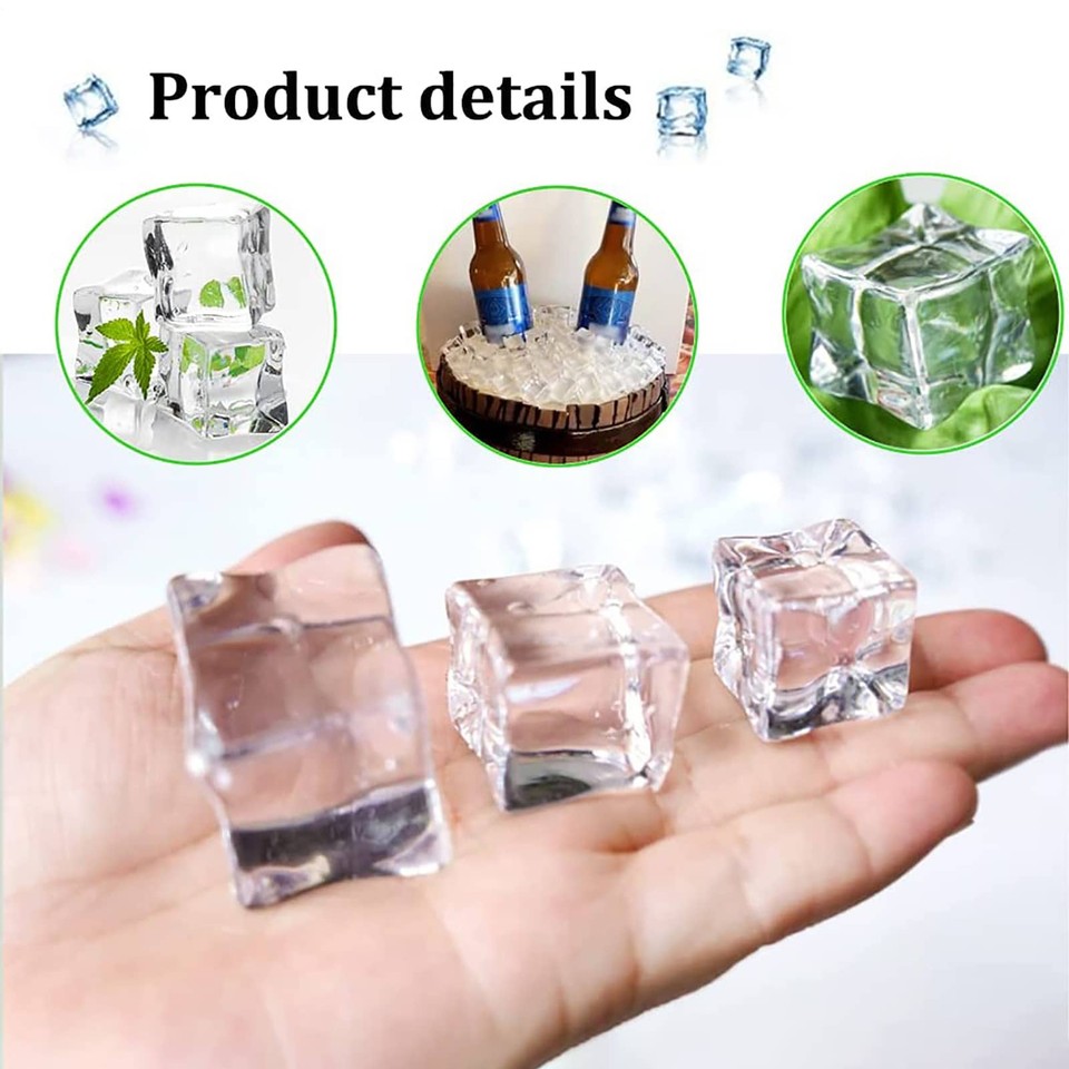 50pcs Acrylic Fake Ice Cube 3D Clear Ice Rock Crystals Fake Ice Cubes ...