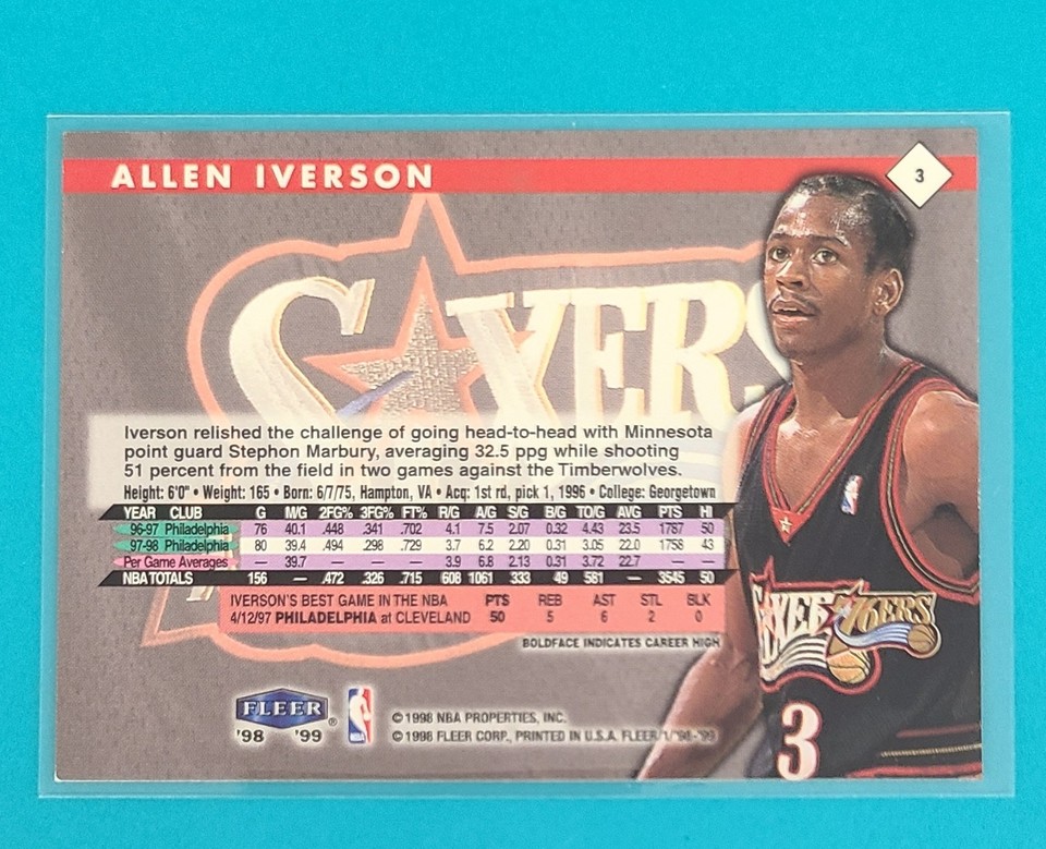 1998-99 Fleer Tradition #3 Allen Iverson Philadelphia 76ers BASKETBALL ...
