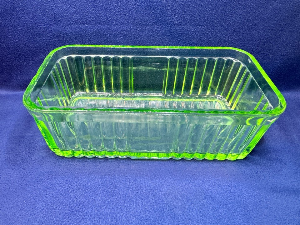 Uranium Glass Crown Crystal Large Butter Dish Fridge Container Vintage ...
