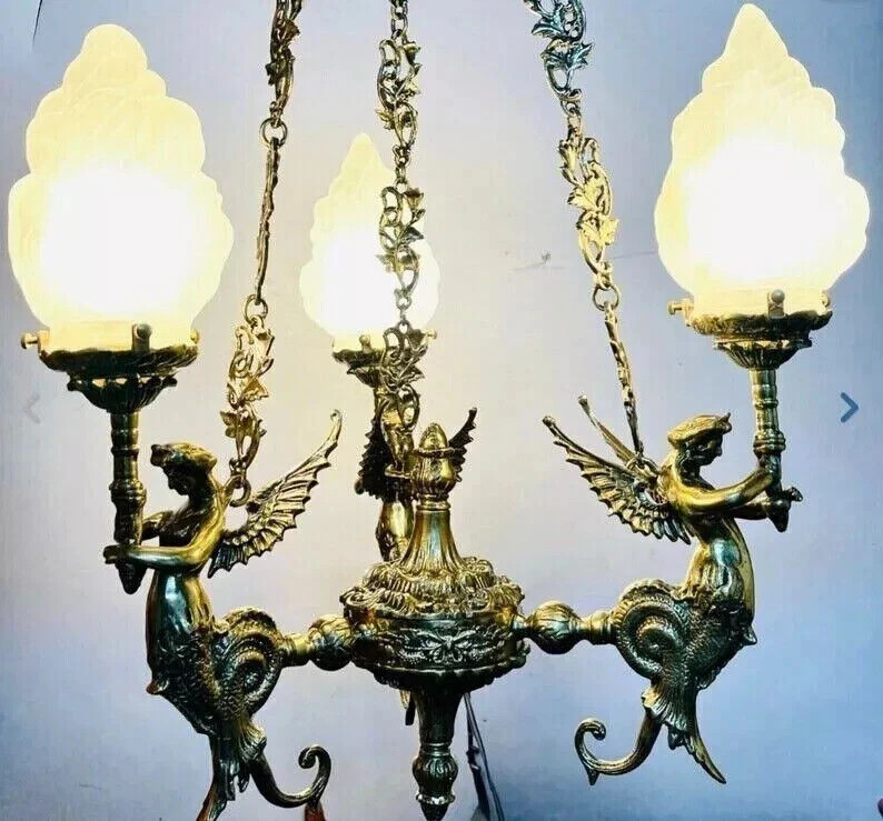 Vintage Brass Mermaid Ceiling Pendant Light - Art Deco Chandelier Lamp ...