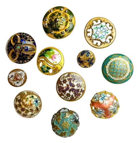 Gorgeous! Collection Of Antique Enamel Buttons Florals Cut Out Steel ...
