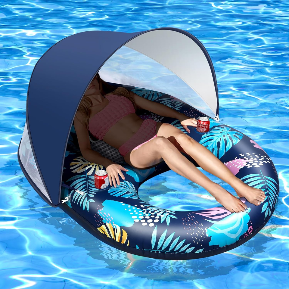 Inflatable Pool Floats with UPF50+ Canopy-Removable-120° Adjustable ...