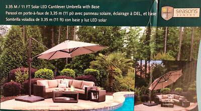 Seasons Sentry Solar Led Outdoor Cantileve Umbrella 11'/3.35M with Base ...