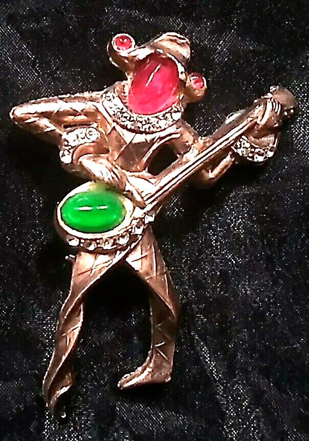 1947 URIE MANDLE HARLEQUIN BROOCH Sterling Gold Wash Vtg Mandolin Pin ...