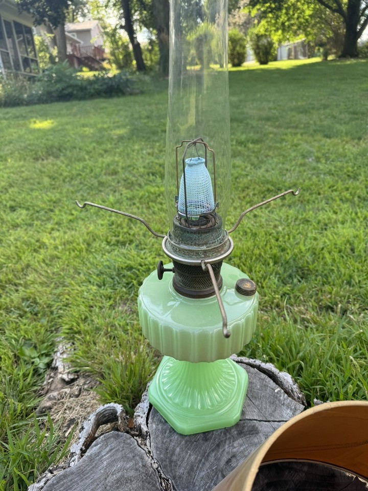 1936 Corinthian Model B Aladdin Jadite Milk Glass Lamp ALL ORIGINAL ...