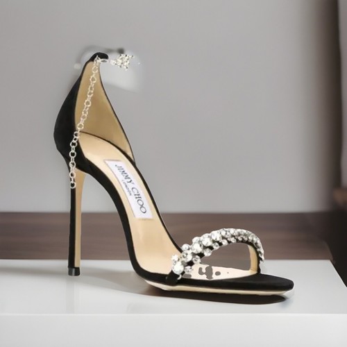 Women's Black Shiloh Jimmy Choo 85 Embellished Suede Sandals Black EU ...