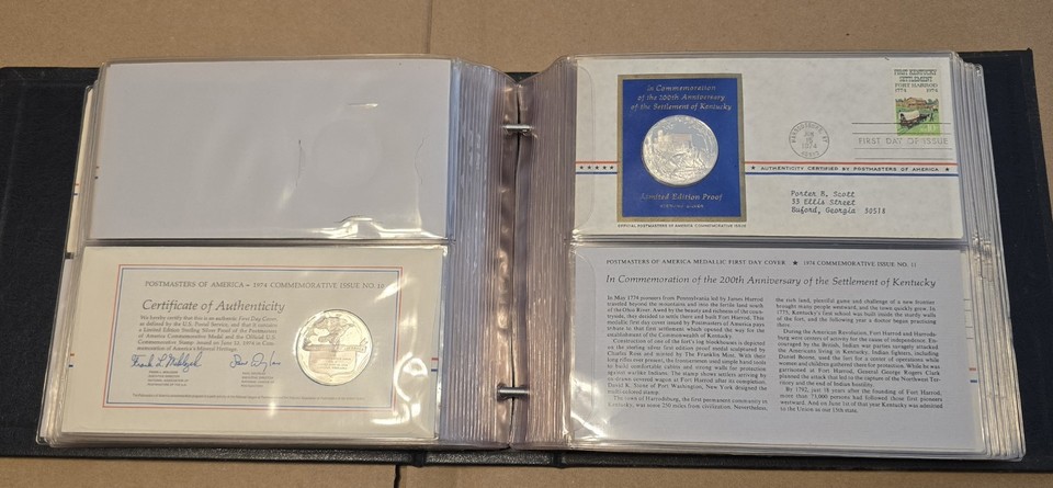 1971 POSTMASTERS OF AMERICA MEDALLIC SET OF 21 FDC STERLING ROUNDS W ...