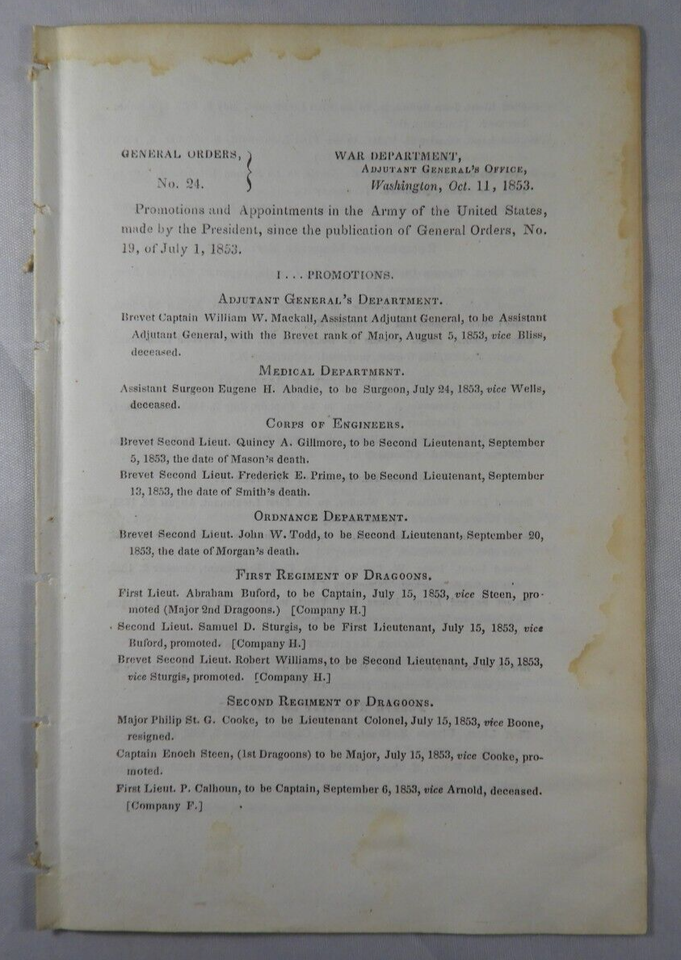 General Orders SIGNED Samuel Cooper Promotes Ulysses S Grant & William ...