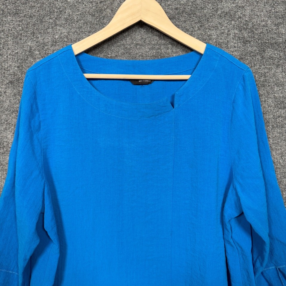 Ali Miles Womens XL Top Blouse Blue Nylon Blend Lagenlook Artsy Crew ...