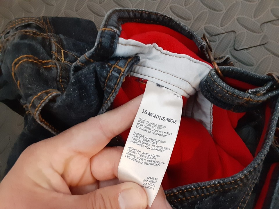 Osh Kosh Overalls Toddler Boys Size 18 Months BLUE JEAN 100% Red Lined ...