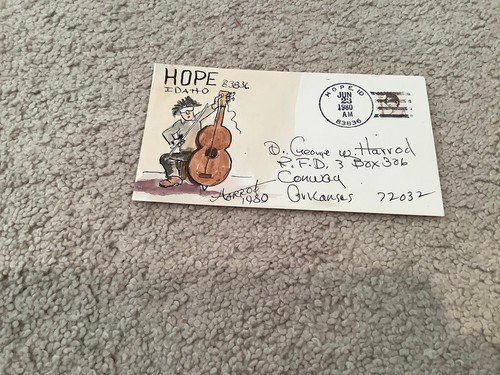 1980 HOPE Idaho: Signed FOLK ART WATERCOLOR Postal Cover GEORGE HARROD ...