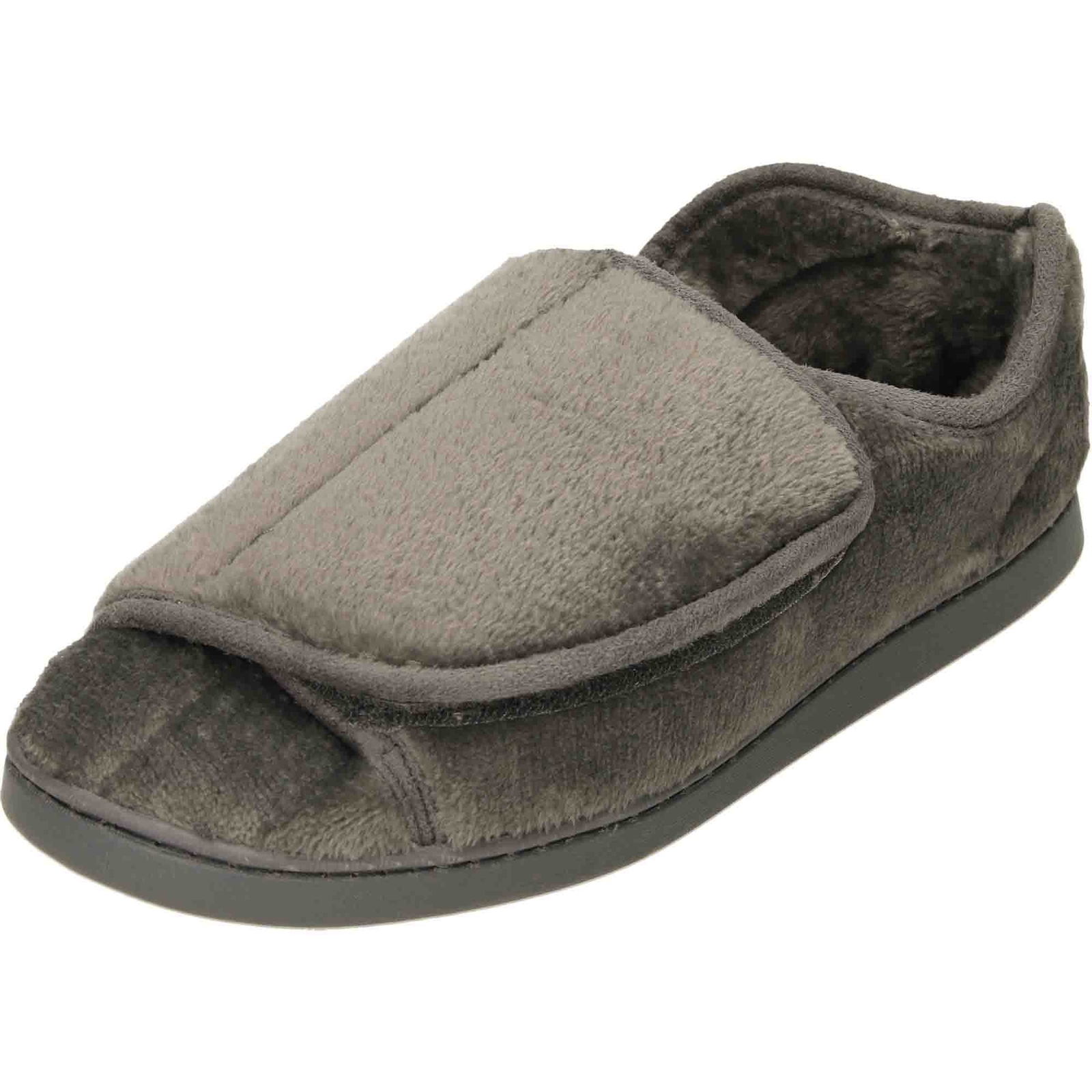 Mens Grey Lightweight Slippers House Shoes Rip Tape Soft Fleece Comfy ...