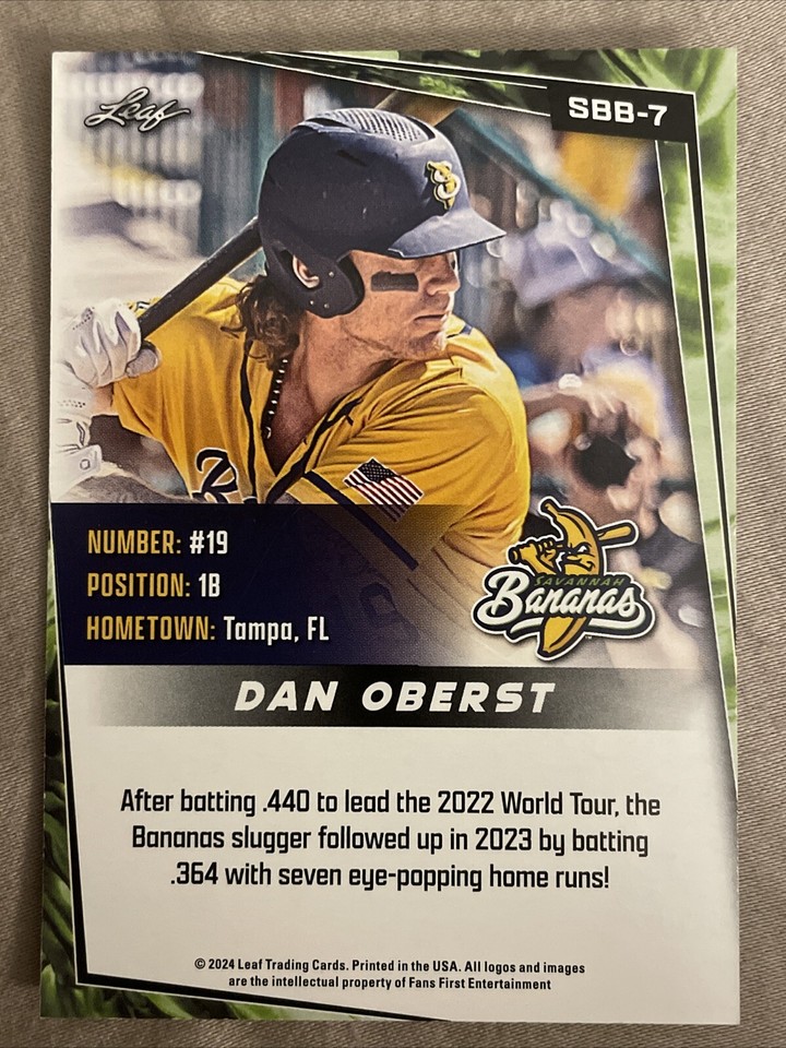 Dan Oberst signed 2024 leaf card autographed savannah Bananas auto | eBay