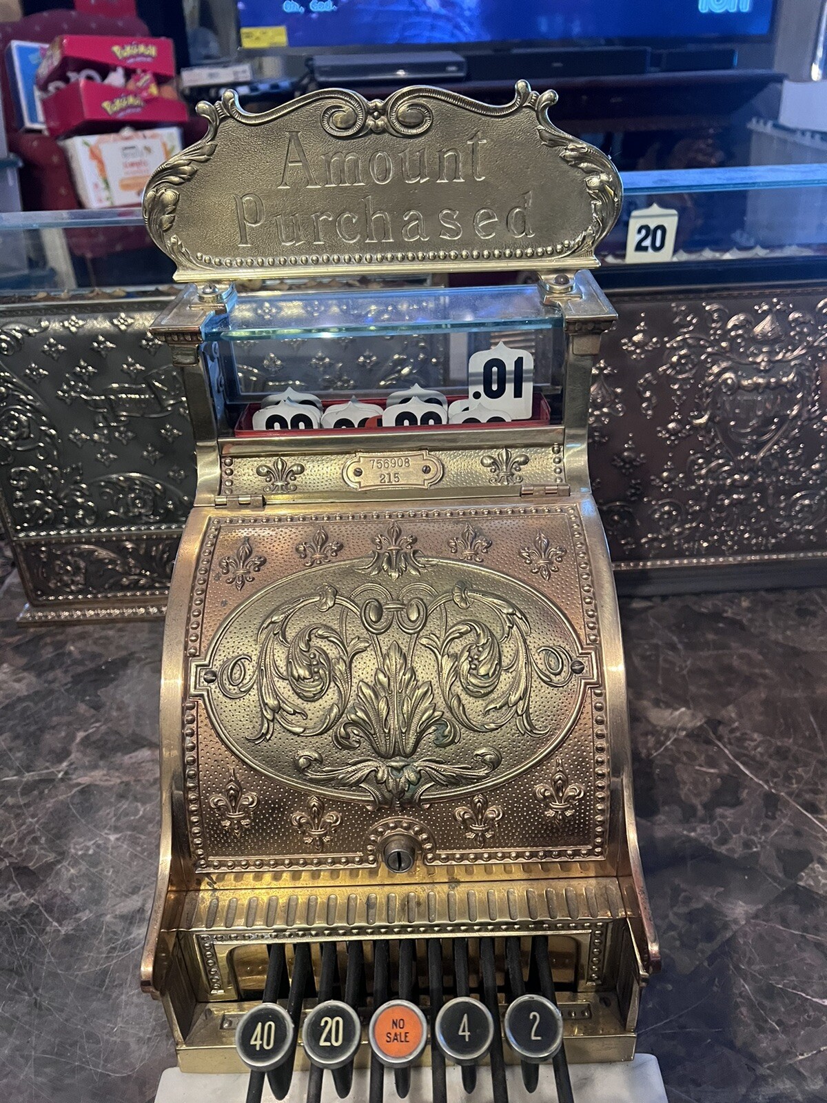 FREE NCR CLOCK /BRASS #215 NATIONAL CASH REGISTER /MARQUIS MARBLE /WOOD ...