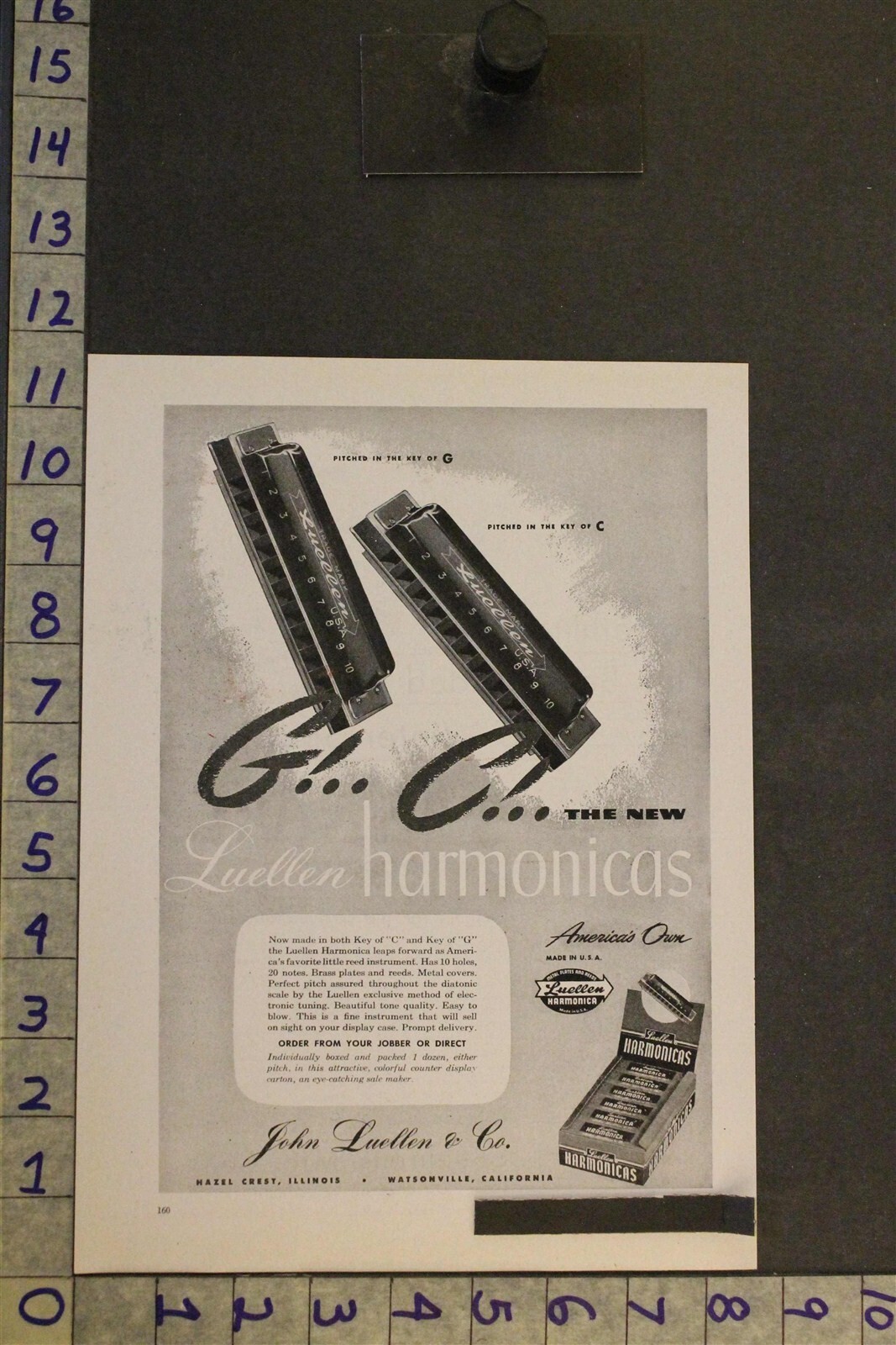 1947 MUSIC HARMONICA JOHN LUELLEN CO HAZEL CREST IL WATSONVILLE CA TOY ...