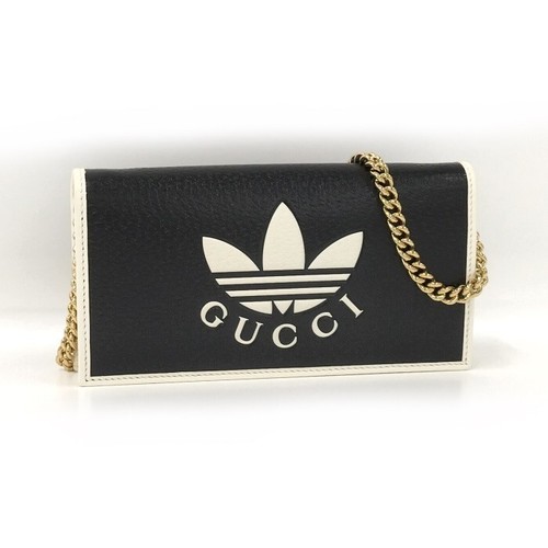 GUCCI Chain Wallet Shoulder Bag Adidas Collaboration Leather Black ...