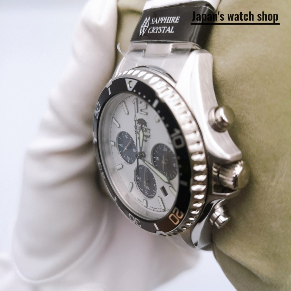 ORIENT Mako RN-TX0203S White Panda Solar Chronograph Men's Watch New in ...