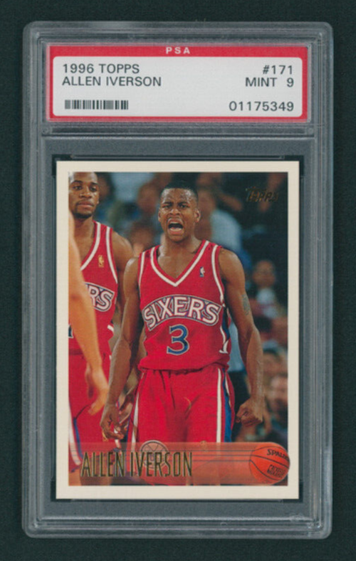 1996 Topps Allen Iverson ROOKIE RC #171 PSA 9 MINT PHILADELPHIA 76ers ...