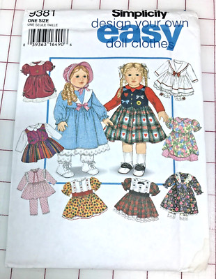 UNCUT Simplicity 9381 18" American Doll Clothes Ptrn Design Your Own ...