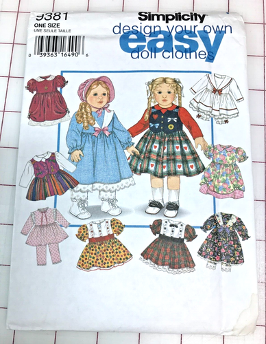 UNCUT Simplicity 9381 18" American Doll Clothes Ptrn Design Your Own ...