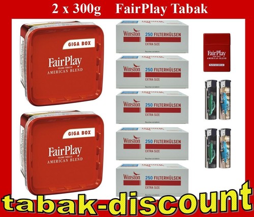 2 X FairPlay 300g GIGA BOX TABAK / STOPFTABAK + 1250 "EXTRA" Hülsen ...