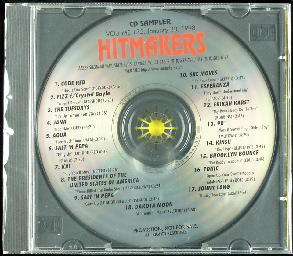 HITMAKERS CD SAMPLER "VOLUME 135 - JANUARY 1998" CD COMPILATION PROMO ...