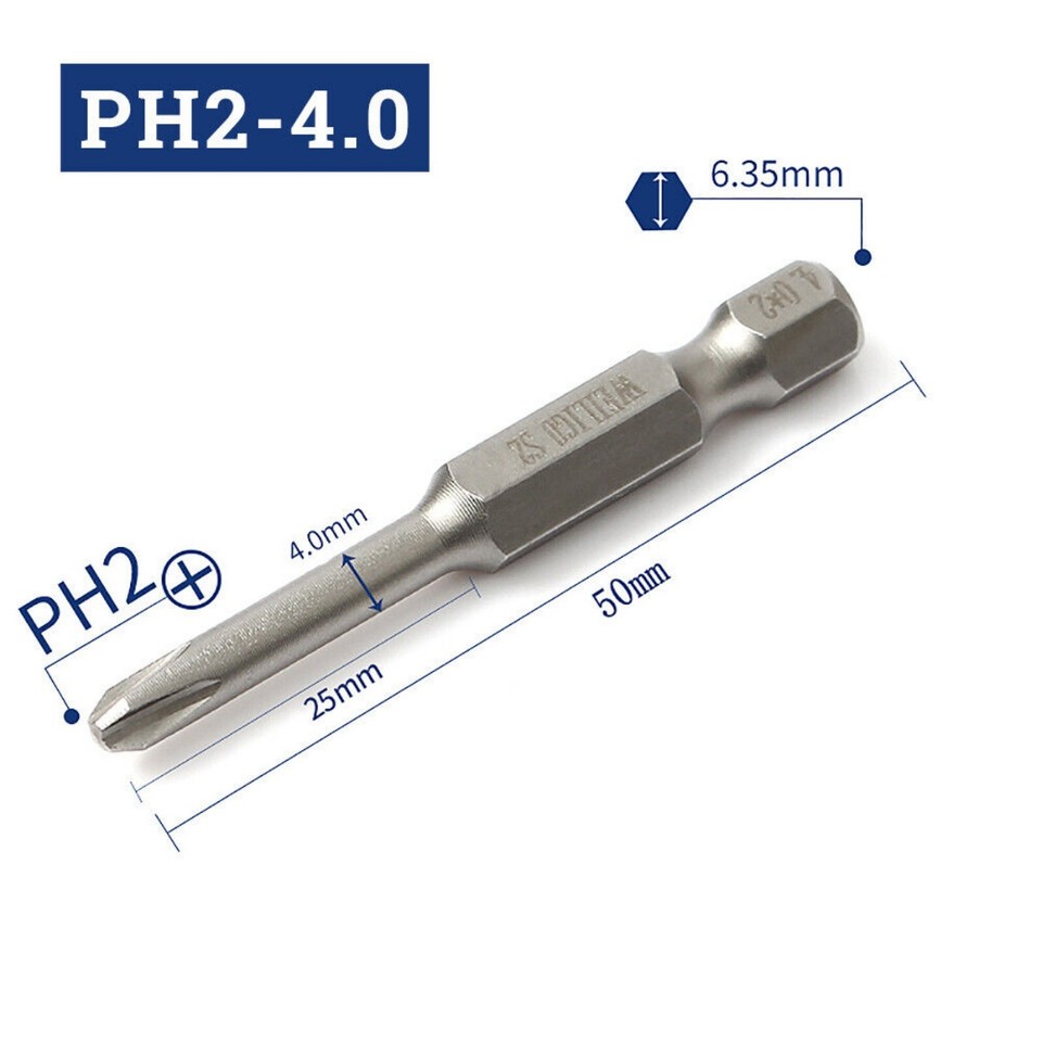 PH0 PH1 PH2 Phillips Head Screw Bit or Set Impact Driver Drill Magnetic ...