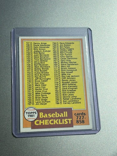 1981 Topps Checklist Unmarked Cards 727-858 #858 | eBay