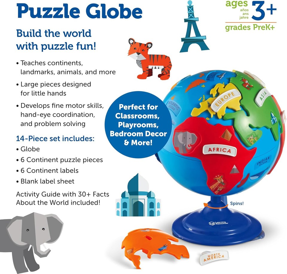 Learning Resources Puzzle Globe Educational & Interactive Learning Map ...