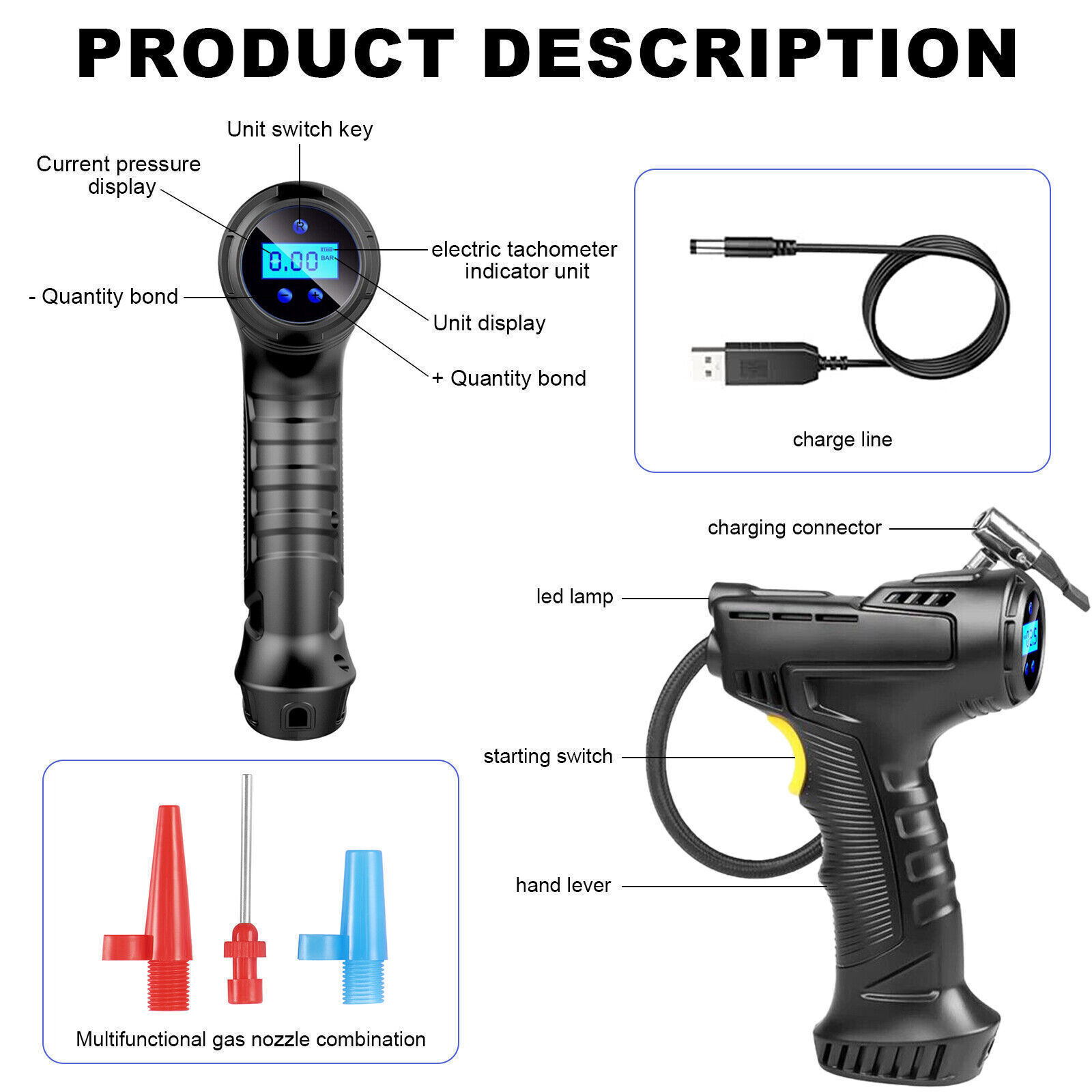 Rechargeable Car Motorcycle Tire Inflator Digital Portable Air ...