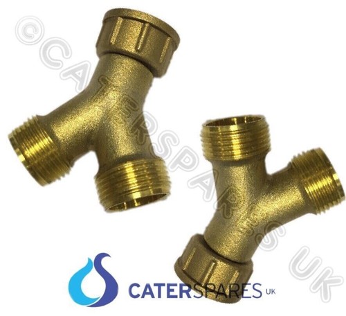 2 X SOLID BRASS WASHING MACHINE Y PIECE 2 WAY FITTING TWIN FEED 3/4 ...