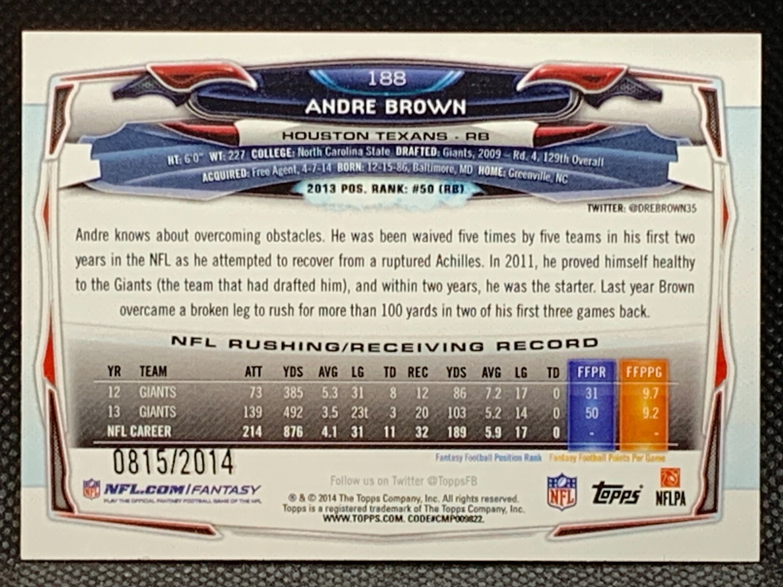 2014 Topps - Andre Brown #188 Gold /2014 for sale online | eBay