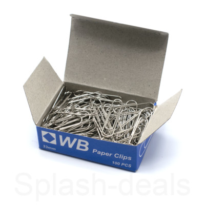 100 x Paper Clips Large 33mm - Polished Steel Metal Paperclips - Boxed ...