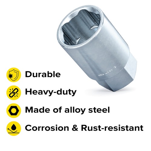1 Silver Socket Key Tool | for Spline Lug Bolts | 19mm or 3/4" Hex | 5 ...
