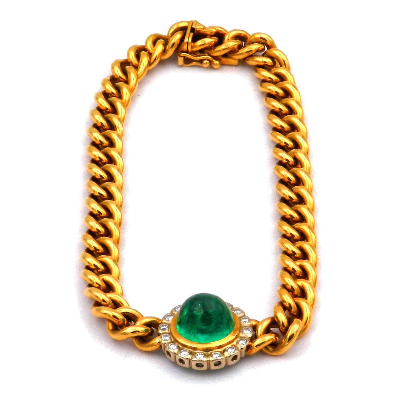 Curb Bracelet in 750K Gold with 5.36ct Emerald Caboch… - Gem
