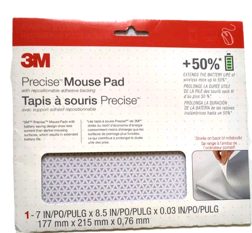 3M Precise Mouse Pad With Repositionable Adhesive Backing and Battery ...