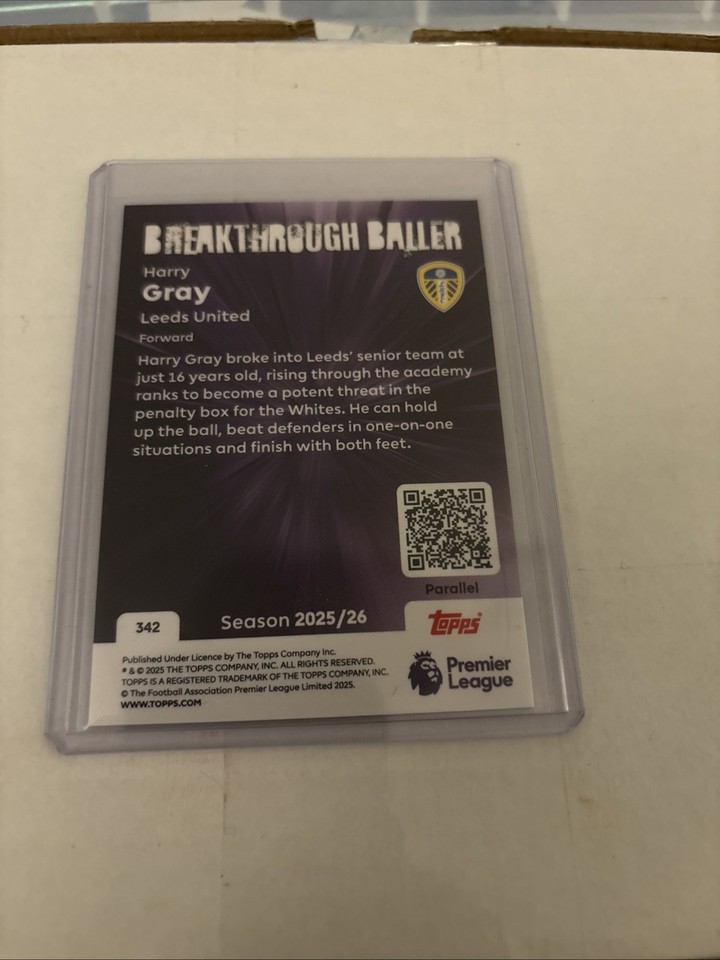 Topps Premier League 2025/26 Harry Gray Leeds United Breakthrough ...