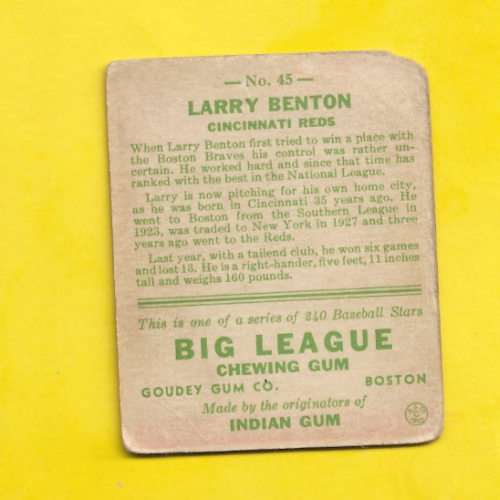 1933 Goudey Larry Benton #45 Cincinnati Reds GOOD- FREE SHIPPING | eBay