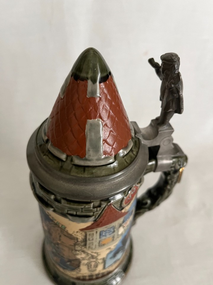 Antique German etched METTLACH Stein No. 2382, Thirsty Rider 1/2 L, Castle Top | eBay